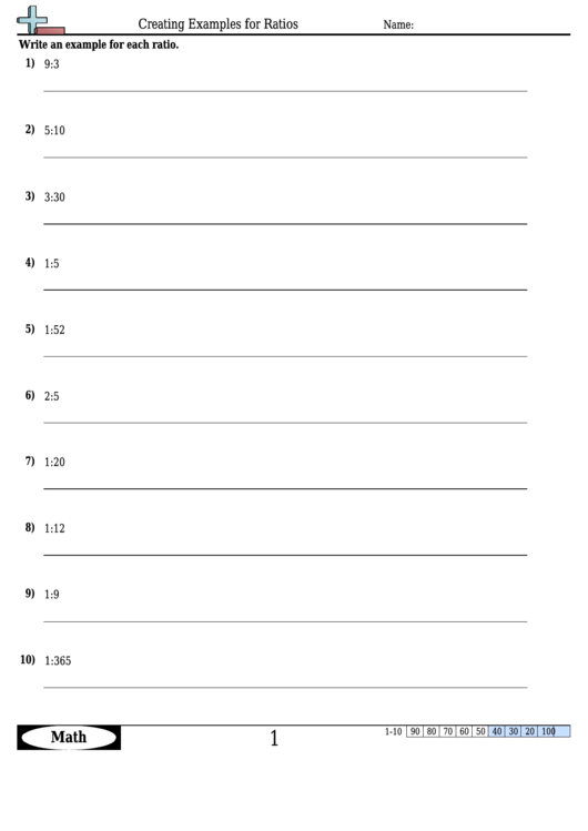 Creating Examples For Ratios Worksheet Template With Answer Key