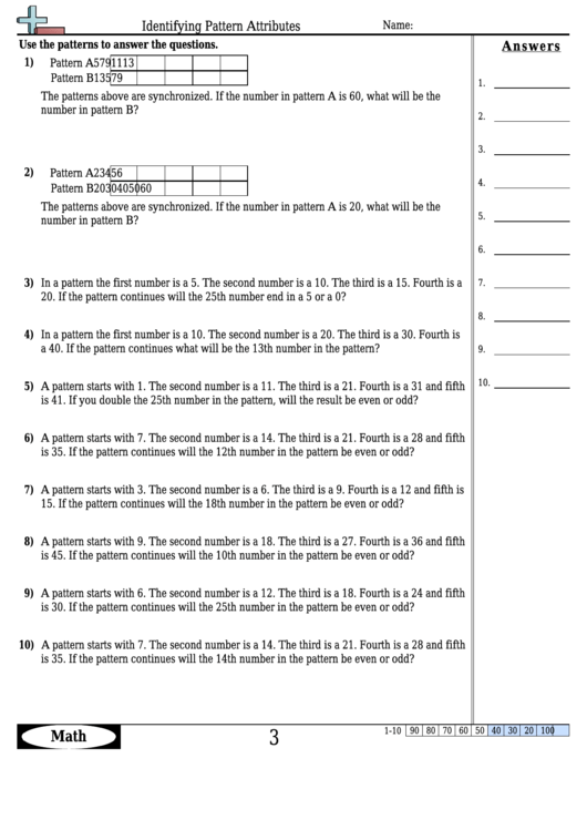 Identifying Pattern Attributes Worksheet Template With Answer Key ...