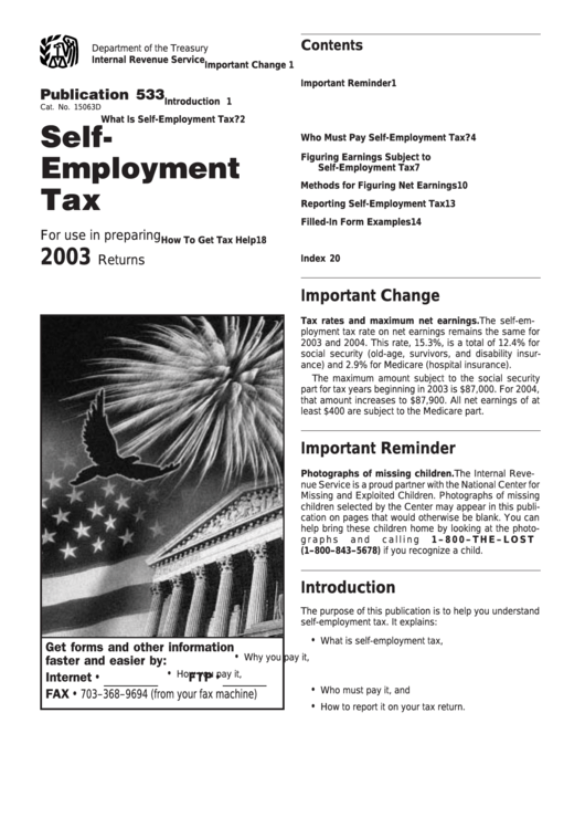 Publication 533 - Self-Employment Tax - Department Of Treasury - 2003 ...