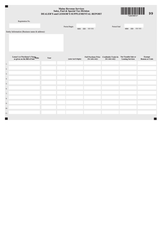 Fillable Form 99 - Dealer'S And Lessor'S Supplemental Report printable ...