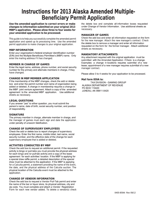 Instructions For 2013 Alaska Amended Multiplebeneficiary Permit ...