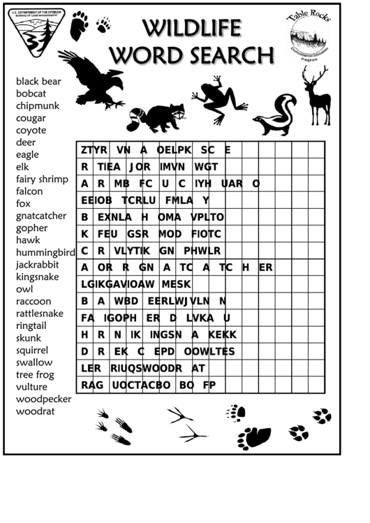 Wildlife Word Search Template With Answers printable pdf download
