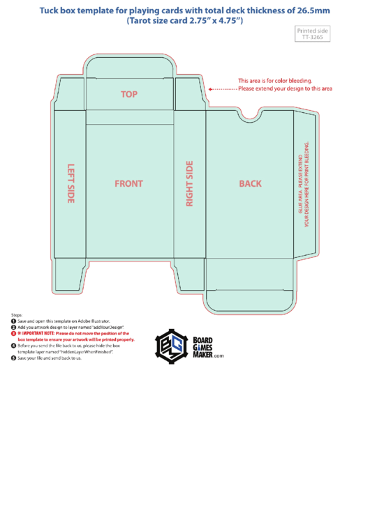 Tuck Box Template For Playing Cards With Total Deck Thickness Of 26 5 
