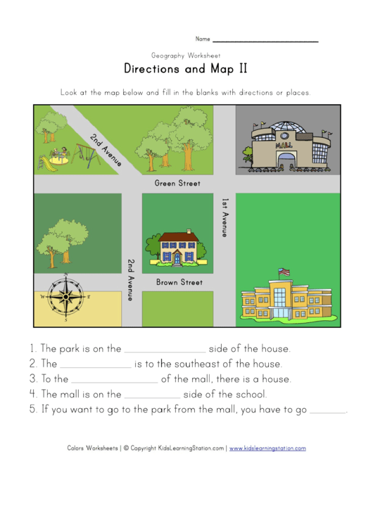 Easy Directions And Map Geography Worksheet printable pdf download