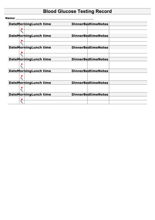 Blood Glucose Testing Record Sheet Printable Pdf Download