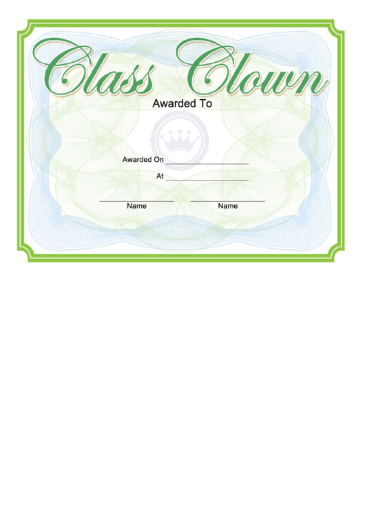 Class Clown Yearbook Certificate printable pdf download