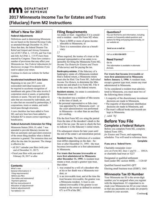 Instructions For Form M2 Minnesota Income Tax For Estates And Trusts