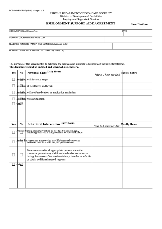 Fillable Form Ddd-1404eforpf - Employment Support Aide Agreement ...