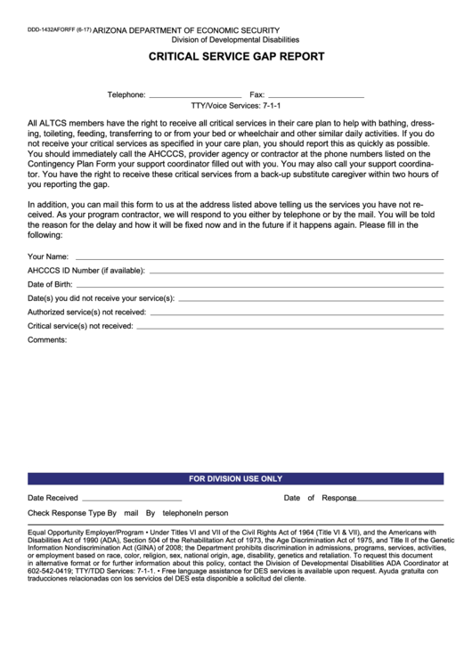 Fillable Form Ddd-1432a - Critical Service Gap Report printable pdf ...