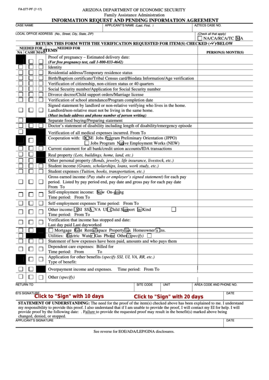 Fillable Form Fa-077-Pf - Information Request And Pending Information ...