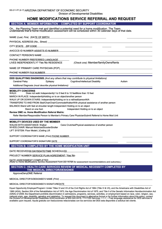 Fillable Form Dd-211 - Home Modifications Service Referral And Request printable pdf download