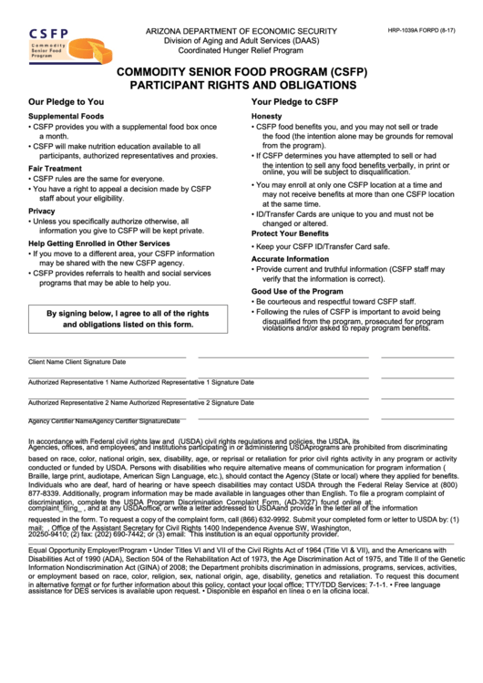 Form Hrp-1039a - Commodity Senior Food Program (Csfp) Participant ...