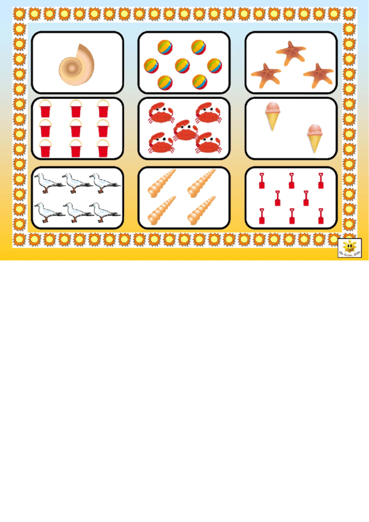 Beach Themed Number Match Lotto 1-9 Card Template Set printable pdf ...