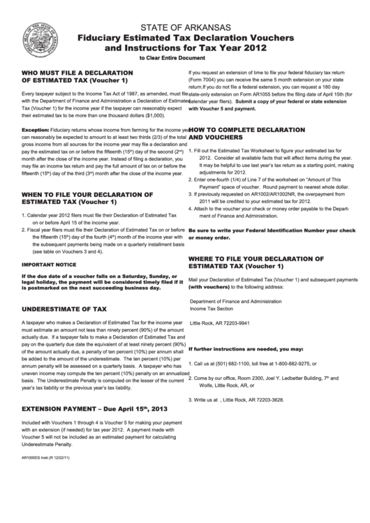 Fiduciary Estimated Tax Declaration Vouchers And Instructions - 2012 ...