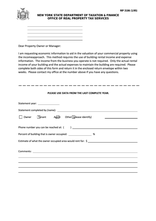 Fillable Form Rp 3106 - Economic Information To Aid In Valuation Of ...