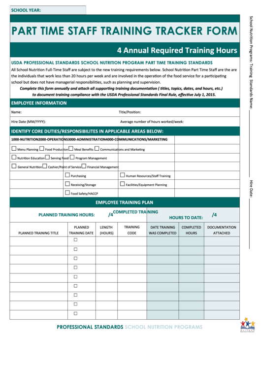 Fillable Part Time Staff Training Tracker Form - Arizona Department Of ...