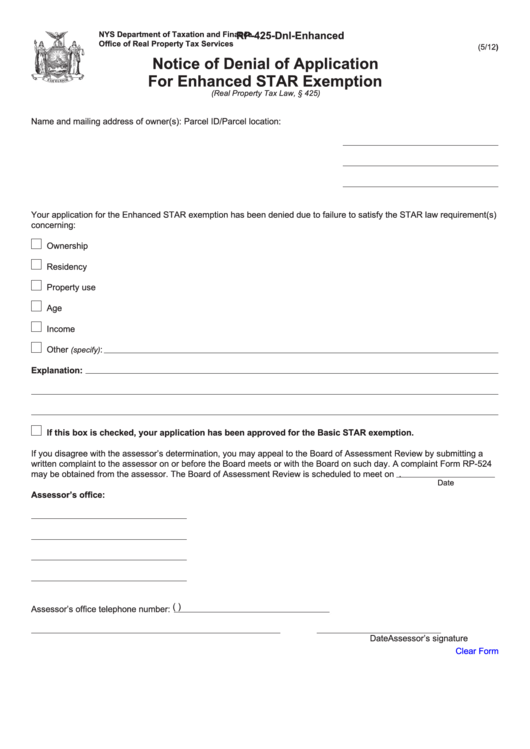 Fillable Form Rp-425-Dnl-Enhanced - Notice Of Denial Of Application For ...
