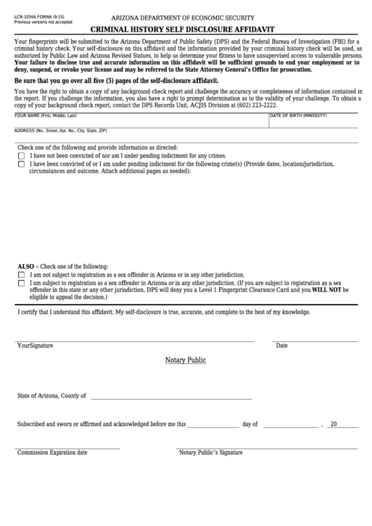 Form Lcr-1034a Forna - Criminal History Self Disclosure Affidavit ...