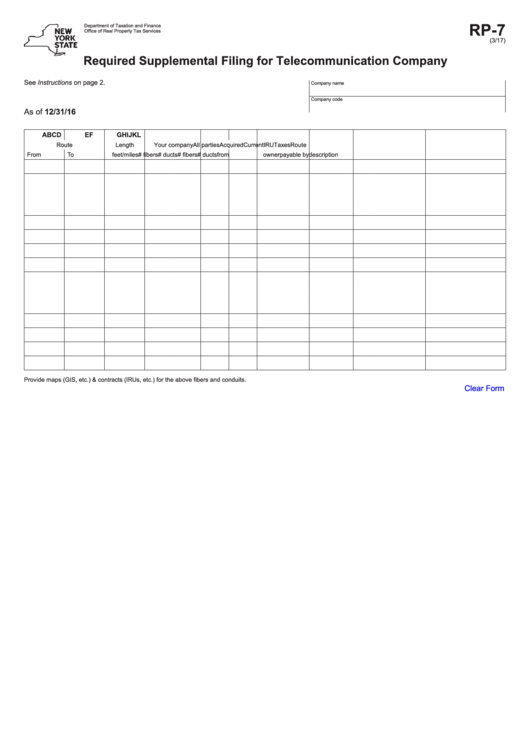 Fillable Form Rp-7 - Required Supplemental Filing For Telecommunication ...