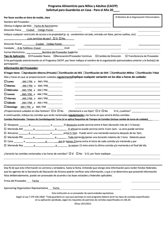 Programa Alimenticio Para Ninos Y Adultos (Cacfp) - Arizona Department ...