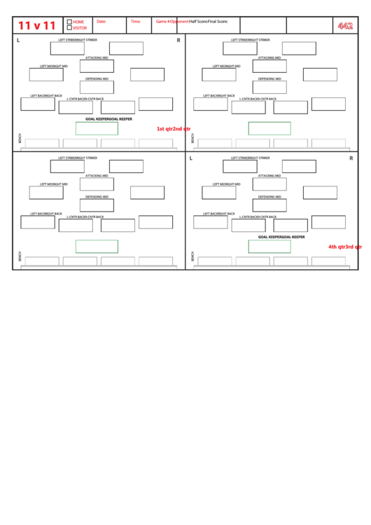 Soccer Formation Lineup Sheet printable pdf download