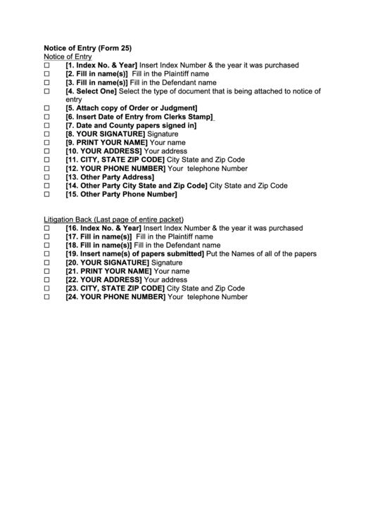 Form 25 - Notice Of Entry printable pdf download