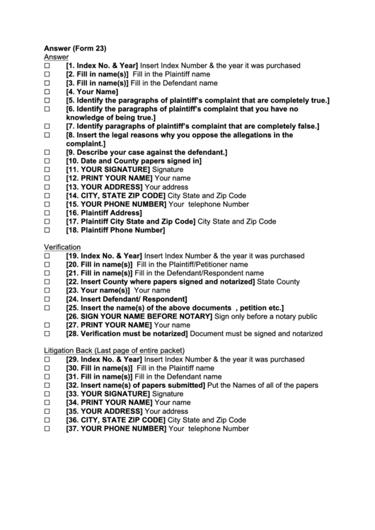 Form 23 - Answer printable pdf download