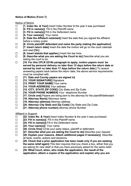 Form 7 - Notice Of Motion printable pdf download