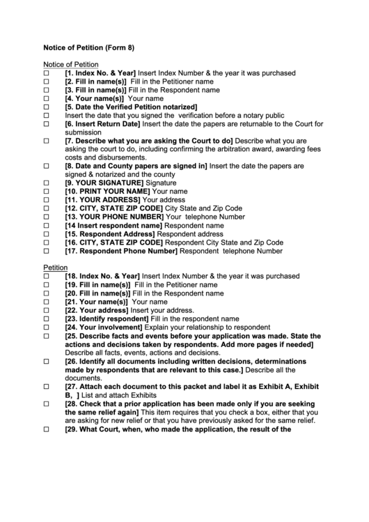Form 8 - Notice Of Petition printable pdf download