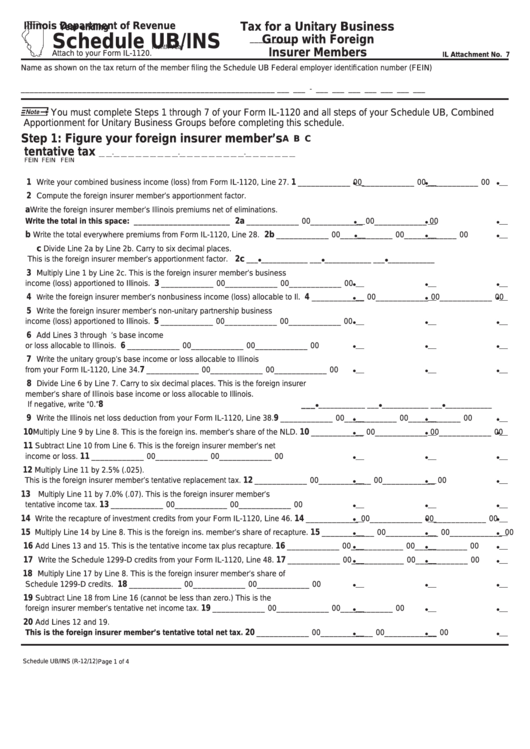 Fillable Schedule Ub/ins - Tax For A Unitary Business Group With ...