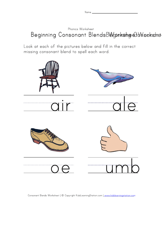Beginning Consonant Blends Worksheet Template printable pdf download