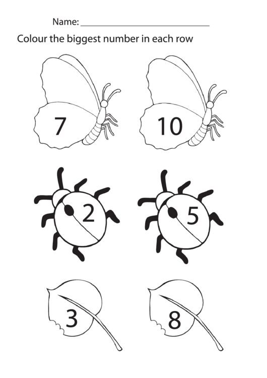 Colour The Biggest Number Worksheet Template printable pdf download