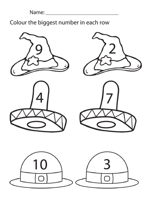 Colour The Biggest Number Worksheet Template printable pdf download