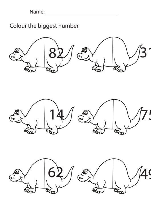 Colour The Biggest Number Worksheet Template printable pdf download
