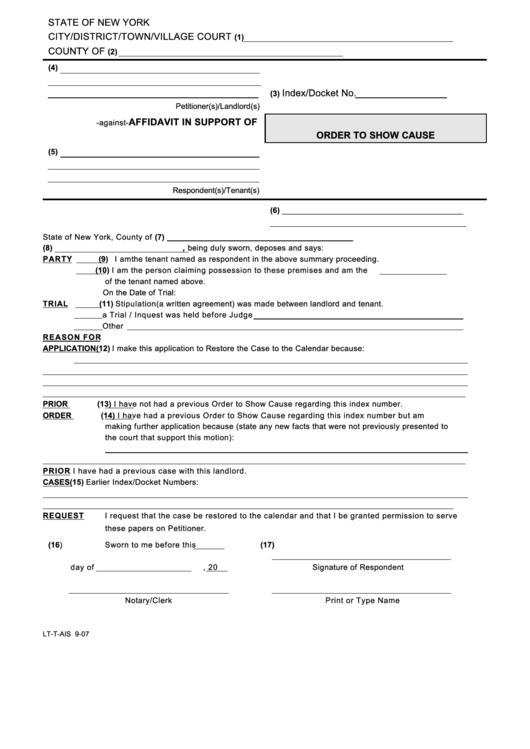 Fillable Form Lt-T-Ais - Affidavit In Support Of Order To Show Cause ...