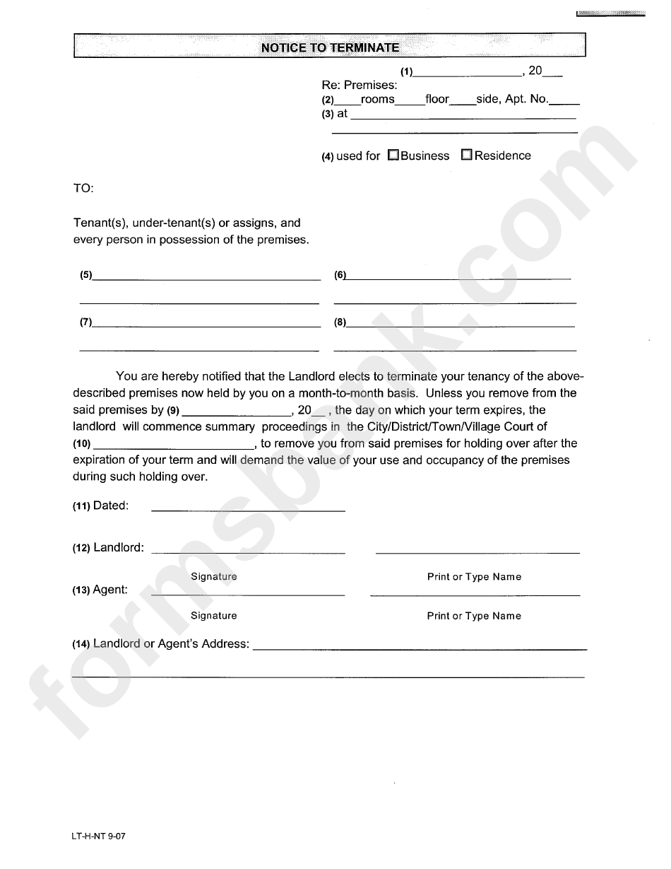 Form Lt-H-Nt - Notice To Terminate printable pdf download