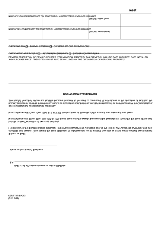Fillable Form Cert-117 - Declaration By Purchaser - 1999 printable pdf ...