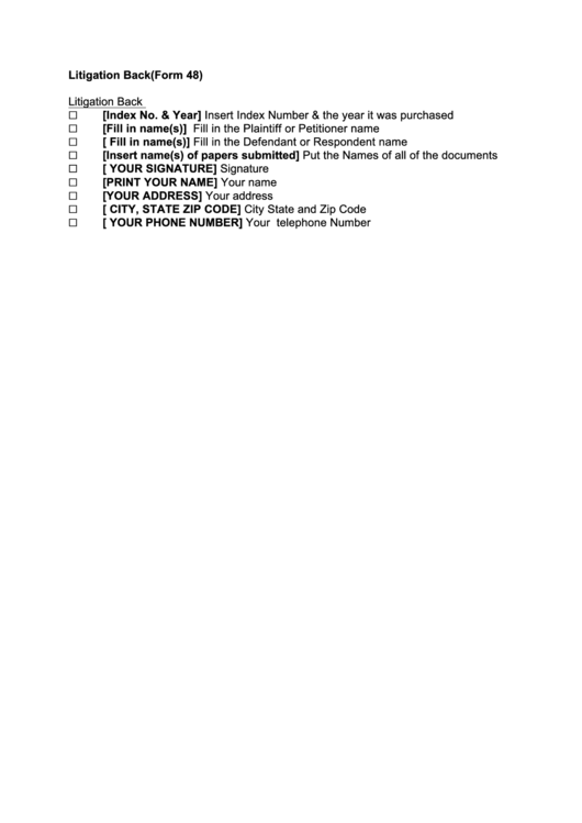 Form 48 - Litigation Back printable pdf download