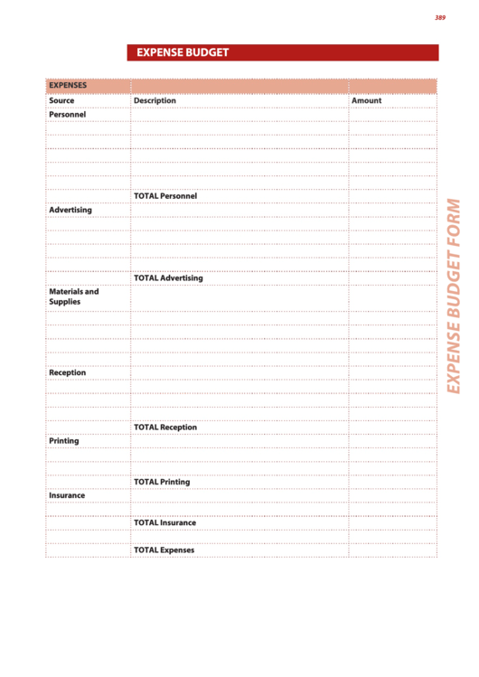 Expense Budget Form printable pdf download