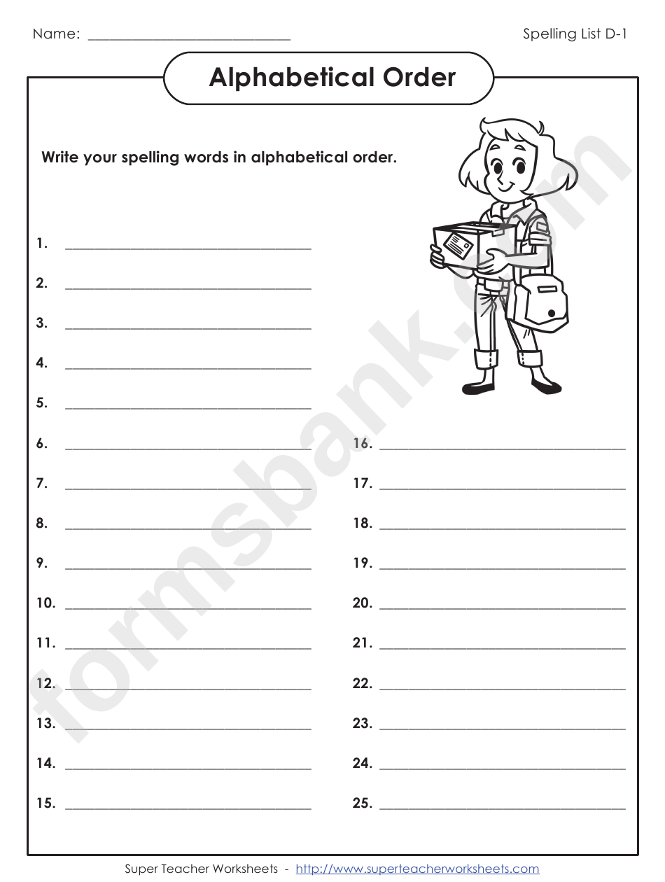 Alphabetical Order Spelling Activity Sheet With Answers printable pdf ...