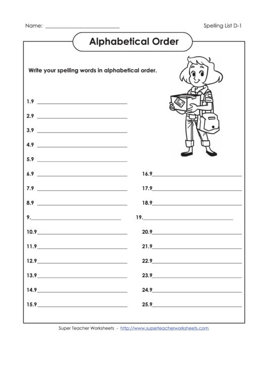 Alphabetical Order Spelling Activity Sheet With Answers printable pdf ...