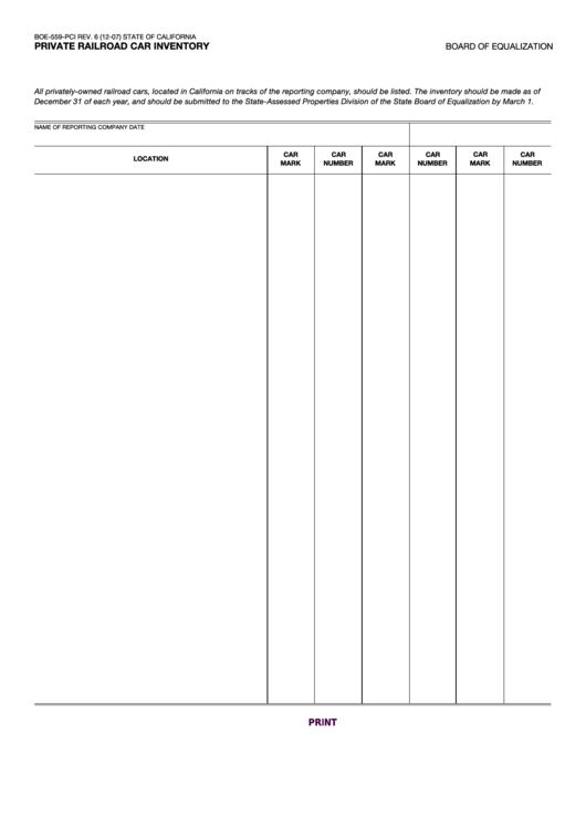 Fillable Form Boe-559-Pci - Private Railroad Car Inventory printable ...