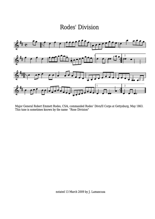 Rodes' Division Sheet Music printable pdf download