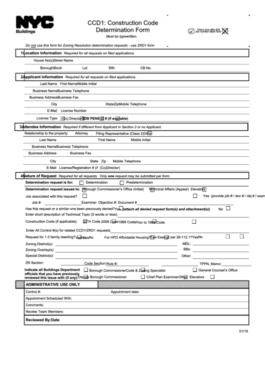 Fillable Form Ccd1 - Construction Code Determination Form printable pdf ...