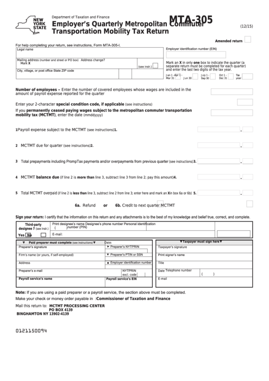 Fillable Employer'S Quarterly Metropolitan Commuter Transportation ...
