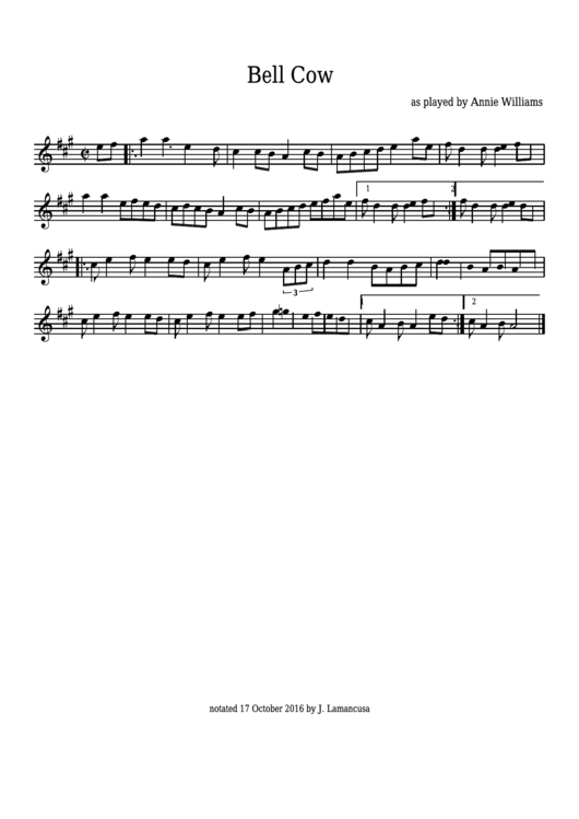 Annie Williams - Bell Cow Sheet Music printable pdf download