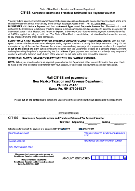 Form Cit-Es - New Mexico Corporate Income And Franchise Estimated Tax ...