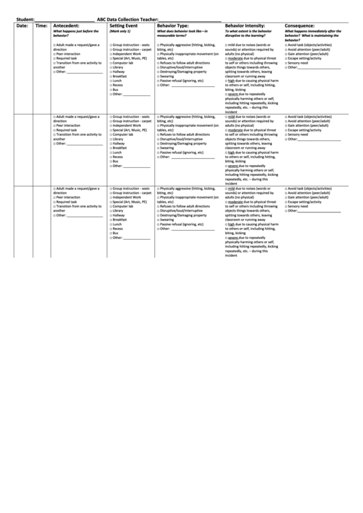 Abc Data Collection Spreadsheet Printable Pdf Download