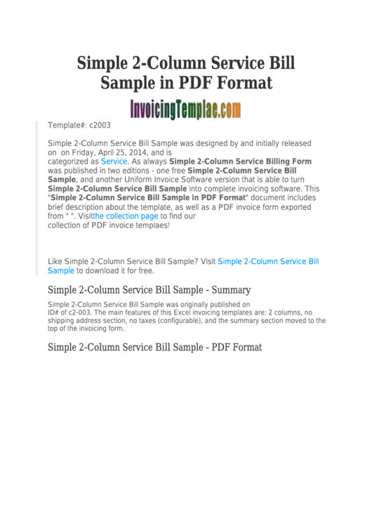 Simple 2-Column Service Invoice Template printable pdf download