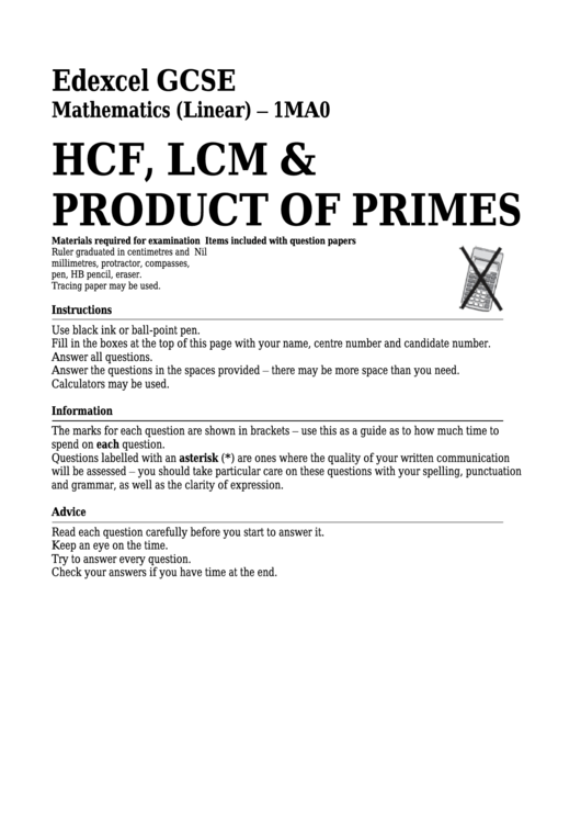 Edexcel Gcse Mathematics (Linear) - Hcf, Lcm & Product Of Primes ... Edexcel Gcse Mathematics (Linear) - Hcf, Lcm & Product Of Primes ...
